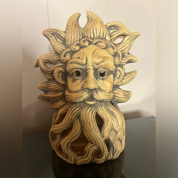 Accents | Sun God Gorgon Man Lion Tea Light Candle Holder Pottery 1 ...